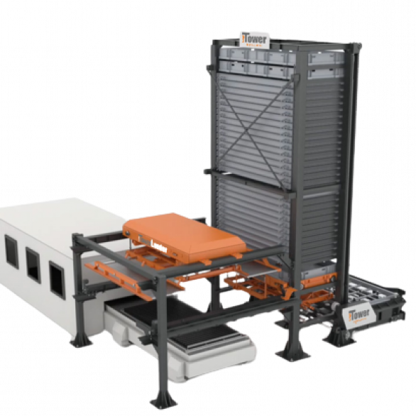 Metal sheet storage integrated with cutting center. LogiTower Loader ...
